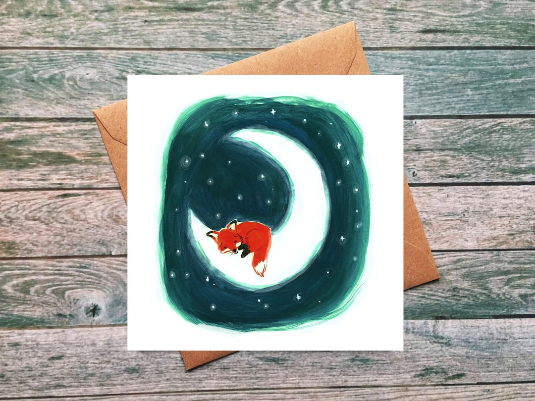 Fox Sleeping on Moon Greetings Card 148mm X 148mm Illustration ...