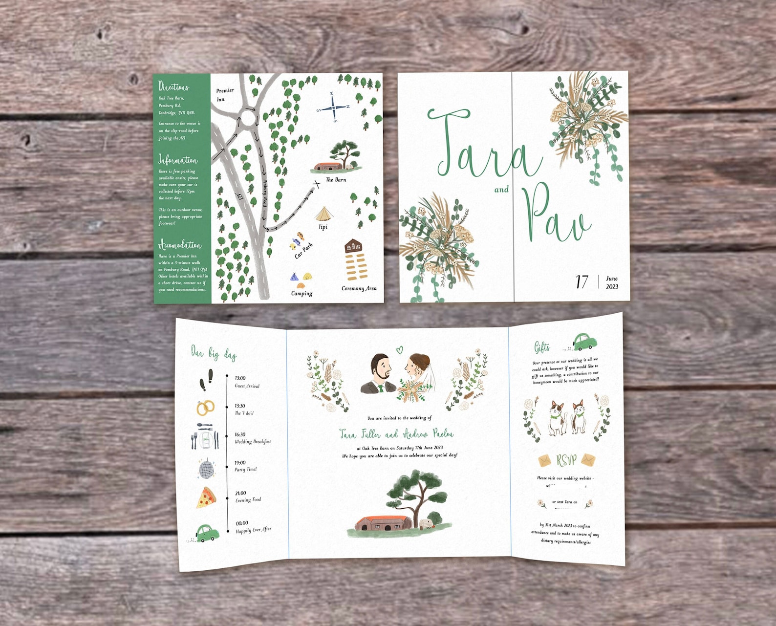 Illustrated Gate Fold Wedding Invites With Map on Back | Stationery ...