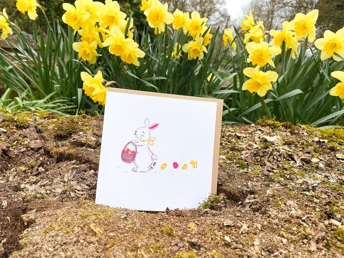 Easter Card 148mm X 148mm Rabbit Cute Egg Bunny Chick - Etsy UK
