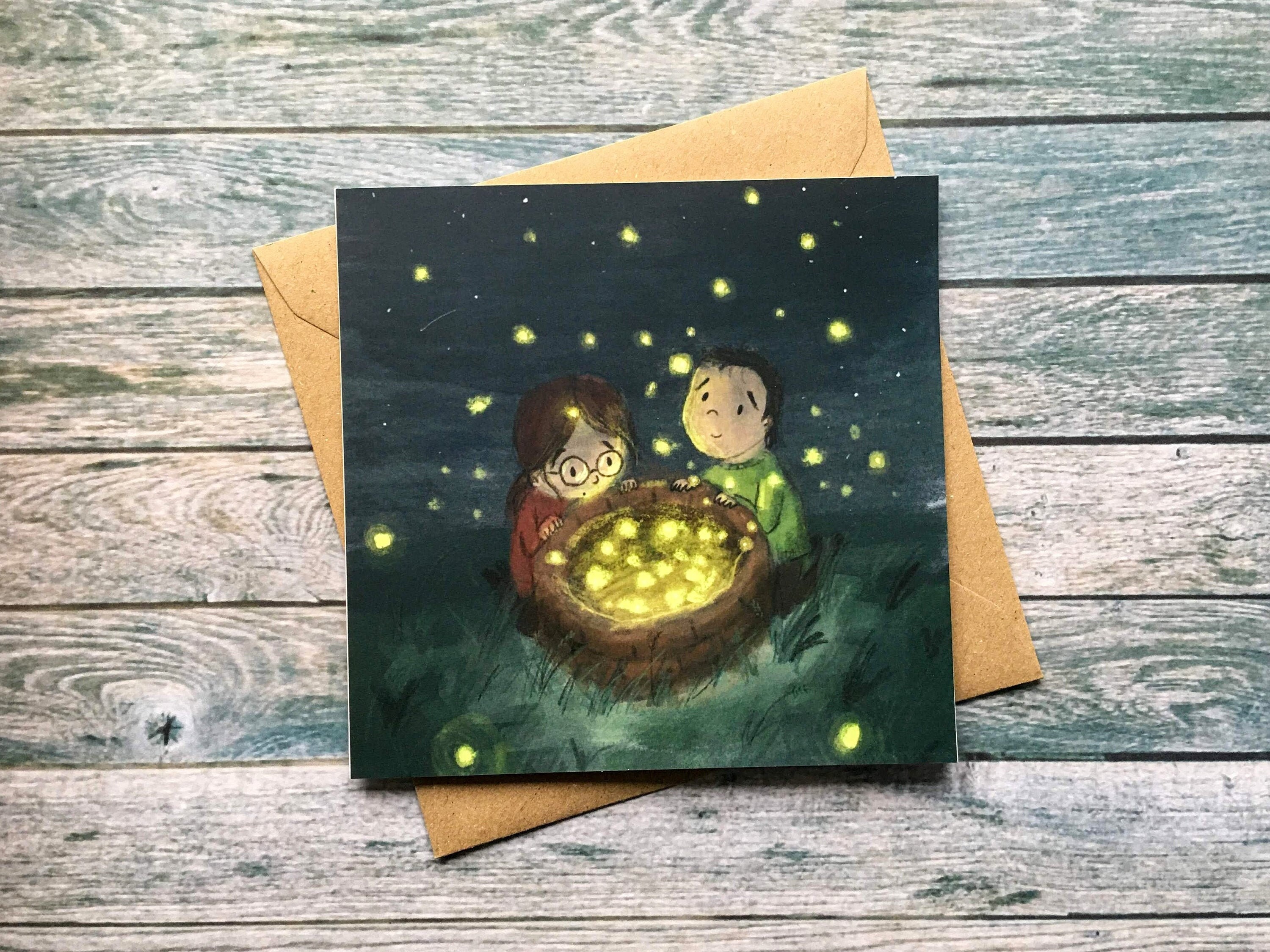 Fireflies Greetings Card (148mm X 148mm) Magic, Night, Friends ...