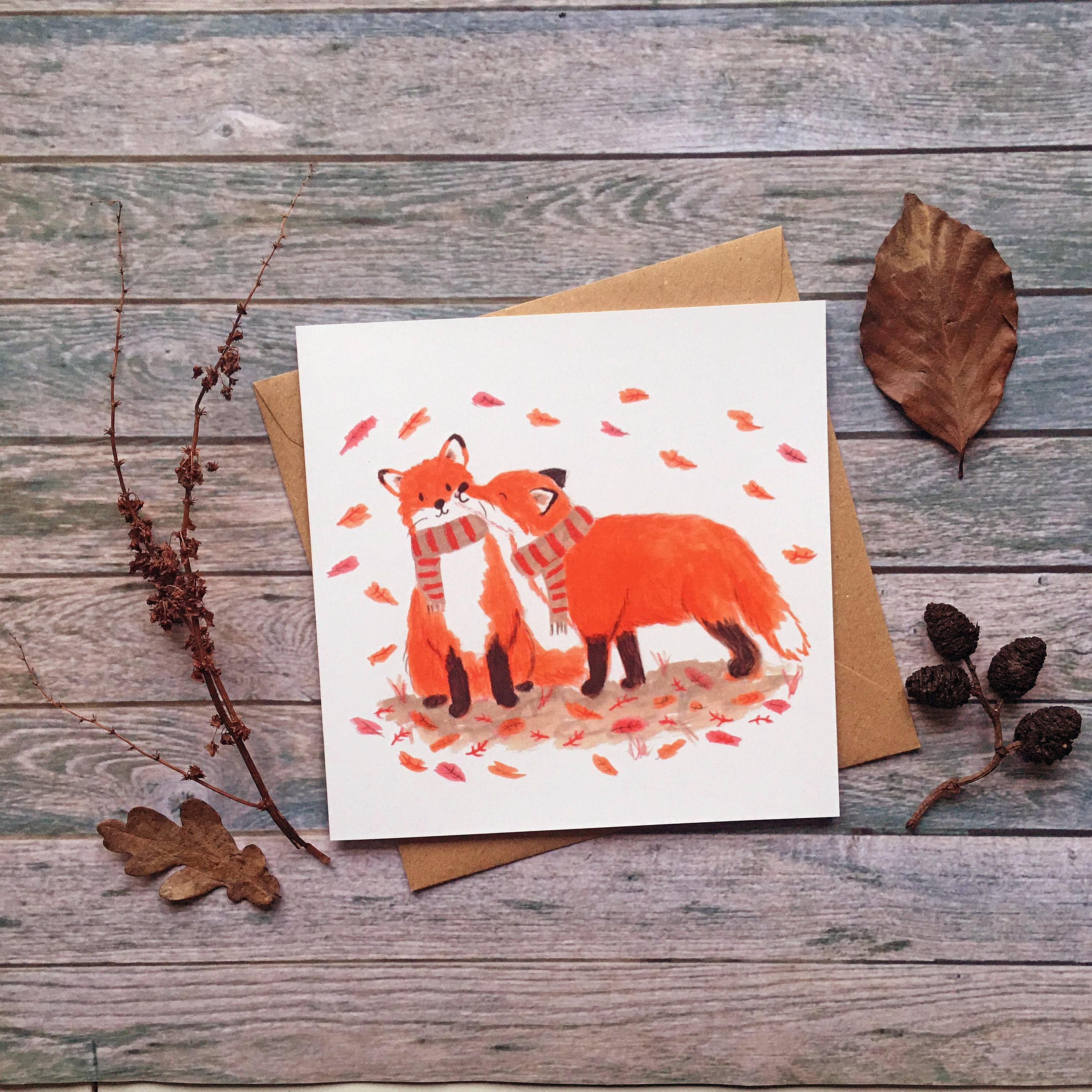 Kissing Foxes Greetings Card 148mm X 148mm Fox Illustration - Etsy UK