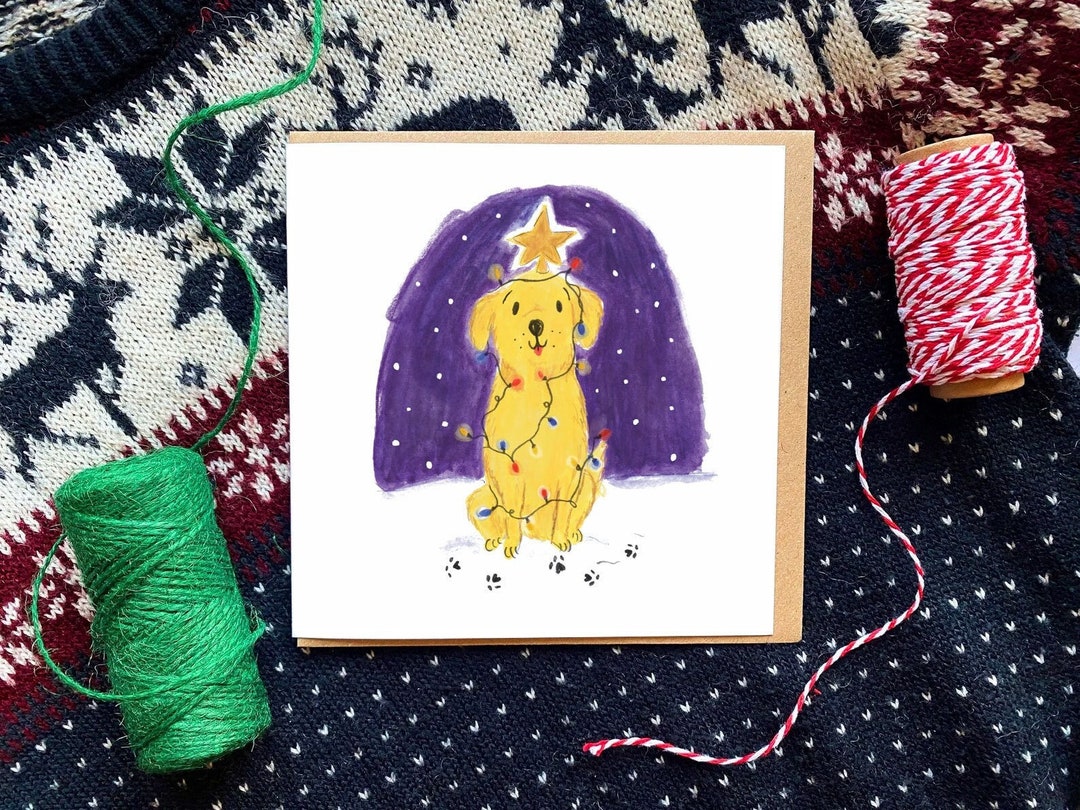 Yellow Labrador Christmas Card (148mm X 148mm) Dog, Xmas, Golden Lab ...