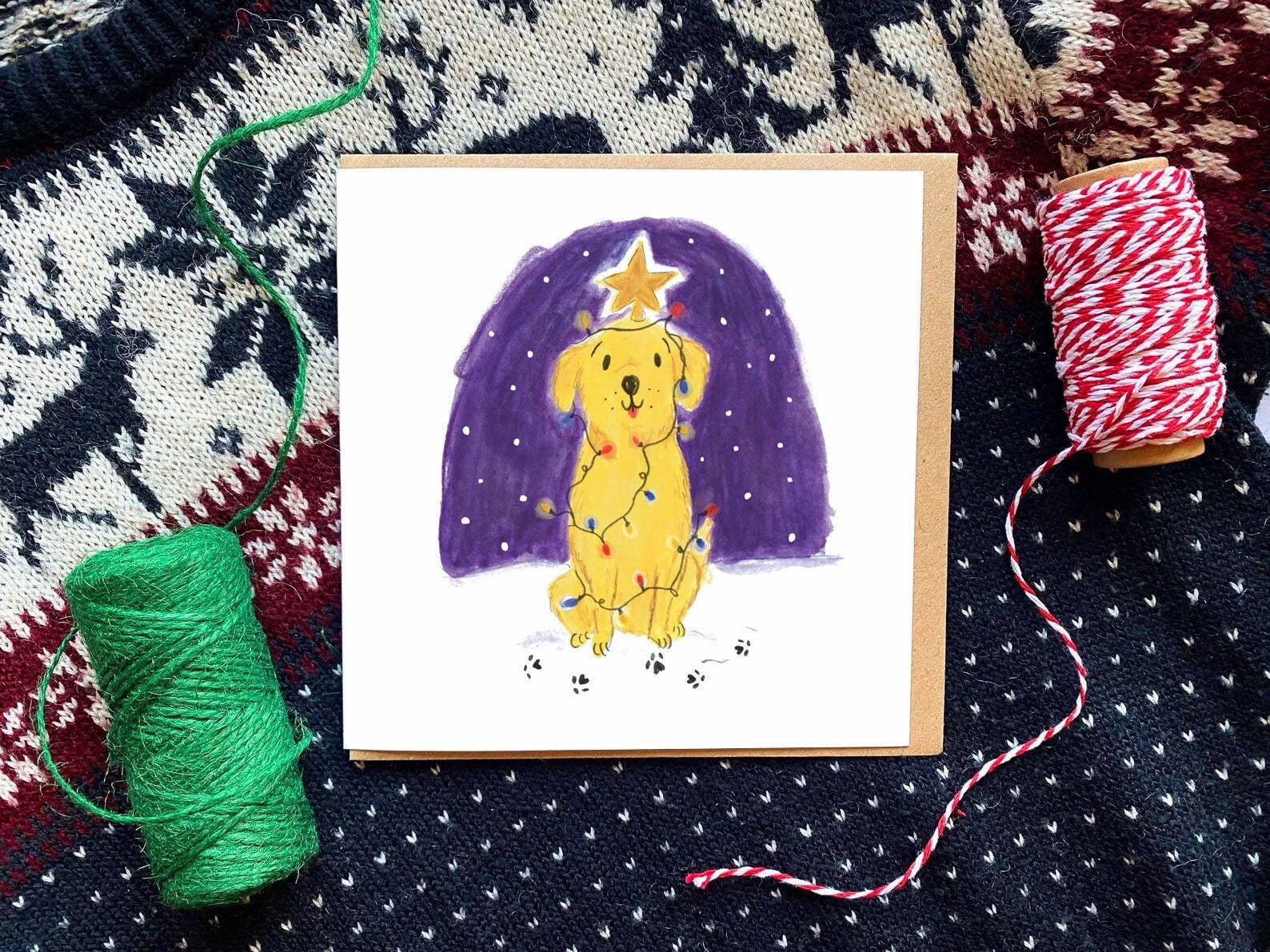 Yellow Labrador Christmas Card (148mm X 148mm) Dog, Xmas, Golden Lab ...