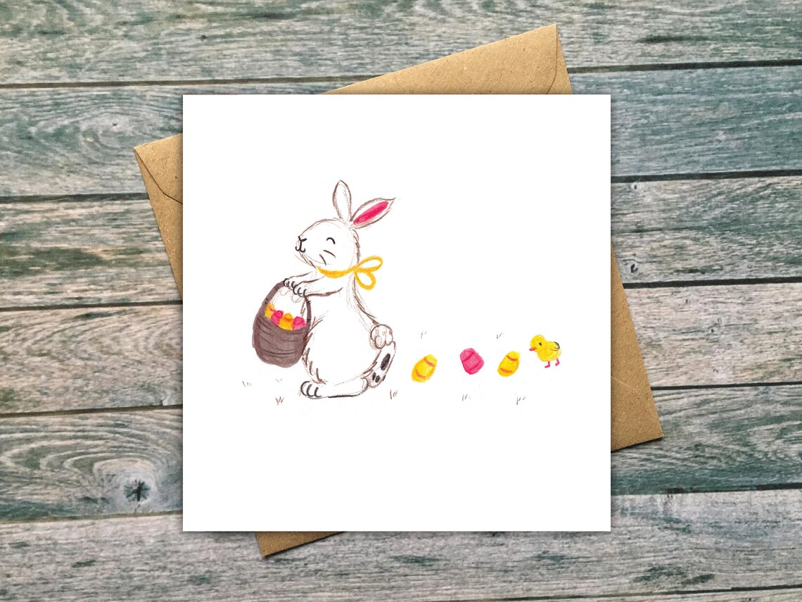 Easter Card 148mm X 148mm Rabbit Cute Egg Bunny Chick - Etsy UK