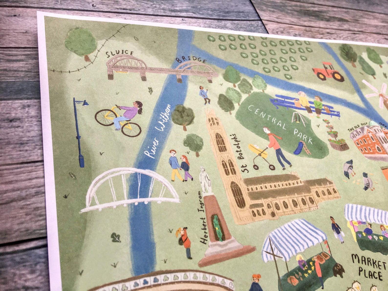 Boston, Lincolnshire, UK Illustrated Map Poster Wall Decor Print Boston ...