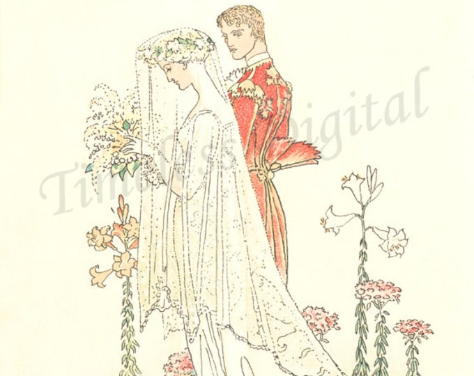 Bride - Groom - Vintage Illustration Image - Antique Picture - Instant ...