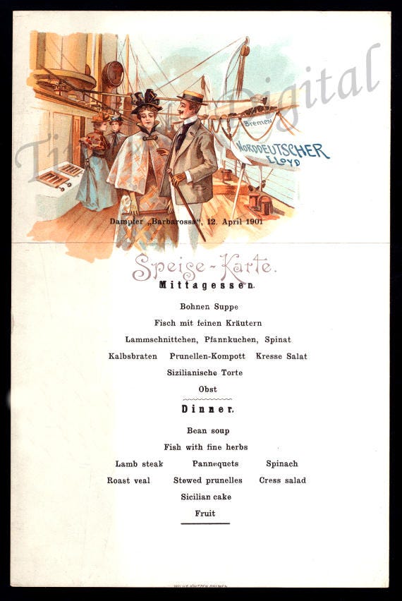 Nautical Steamship Menu Victorian Vintage Image Ephemera | Etsy