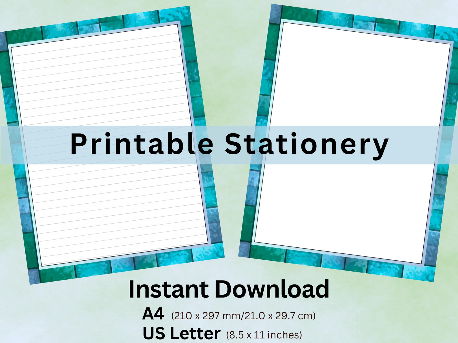 Teal Green Blue Glass Tile Style Stationery Writing Paper Printable ...