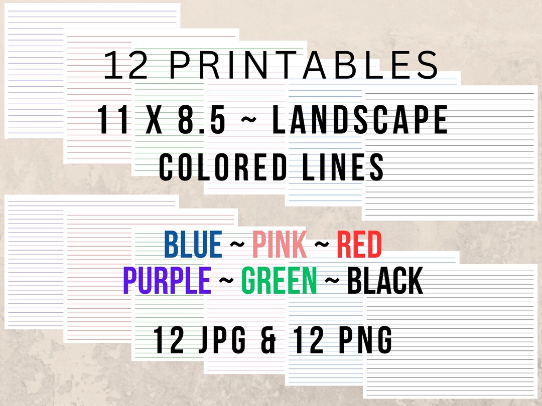 12 Lined Landscape Paper Printables 11 X 8.5 - Colorful Lines - Digital ...