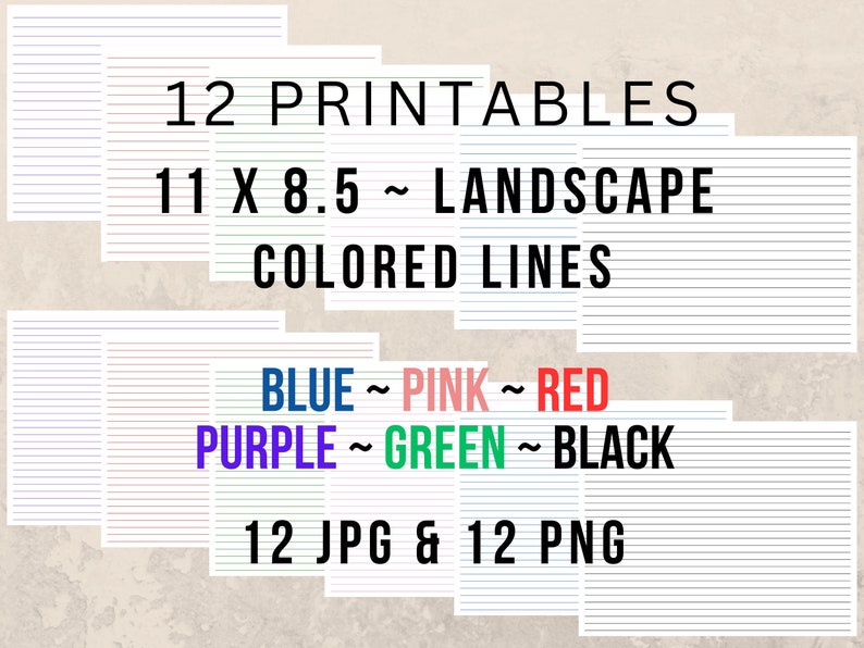 12 Lined Landscape Paper Printables 11 X 8.5 - Colorful Lines - Digital ...