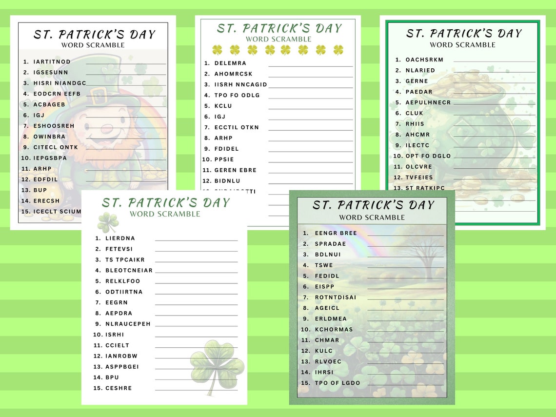 St. Patrick's Day Word Scramble Printable Set of 5 Bundle | Full and ...
