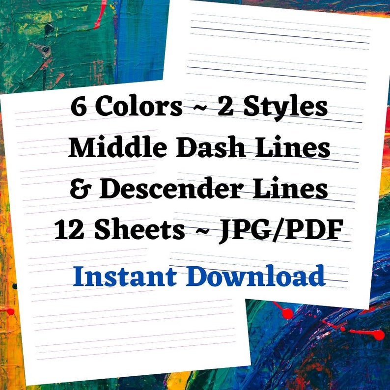 12 Printable Handwriting Practice Colored Lined Pages - Colorful Lines ...