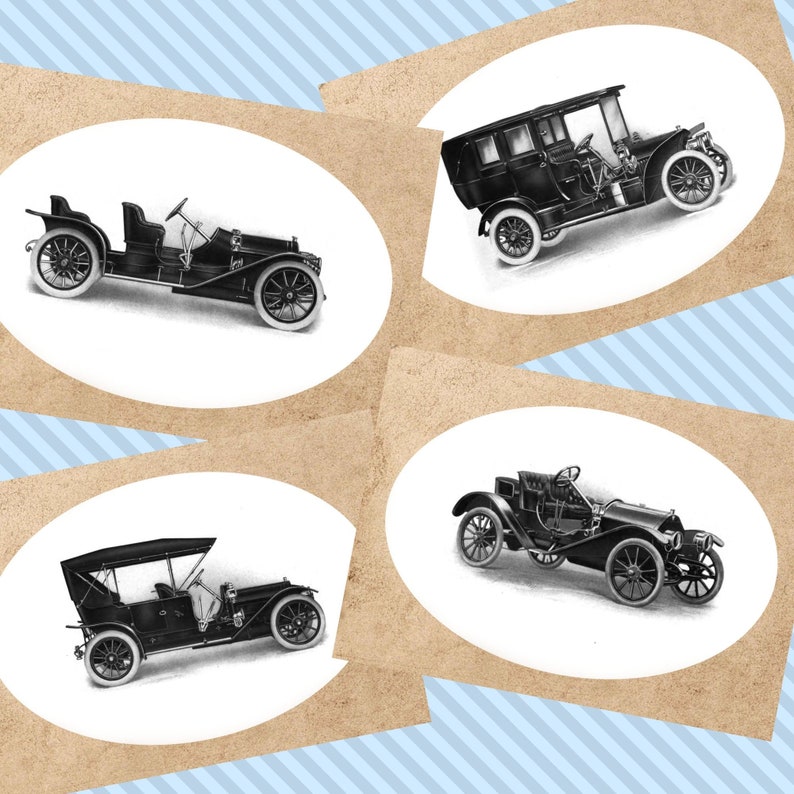 Antique Autos Printables - Set of 4 - Printable Vintage Illustrations ...
