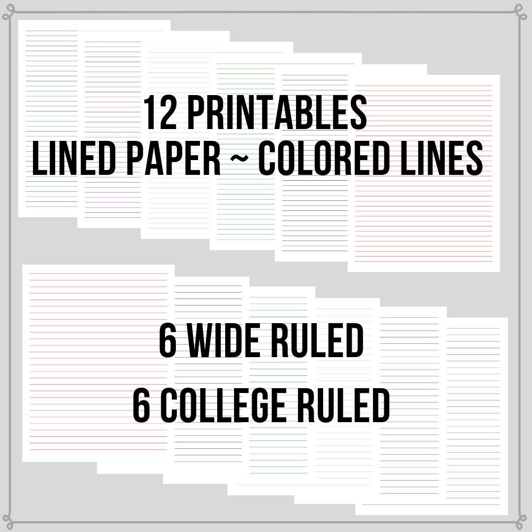 12 Line Colors Lined Paper Printable - Colorful Lines - Digital Paper ...