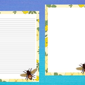 Bee Yellow Floral Stationery Letter Writing Paper Nature Printable ...