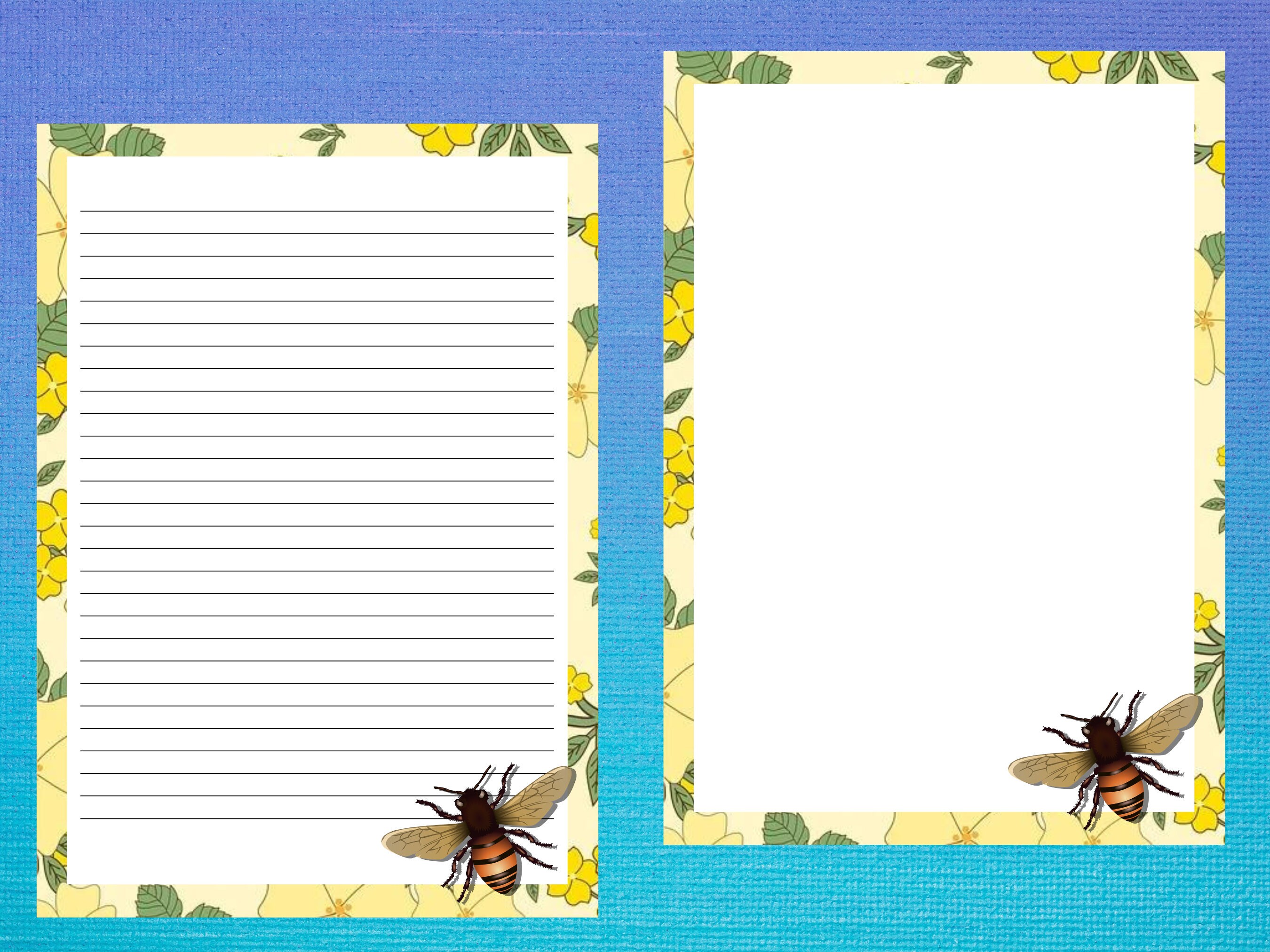 Bee Yellow Floral Stationery Letter Writing Paper Nature Printable ...