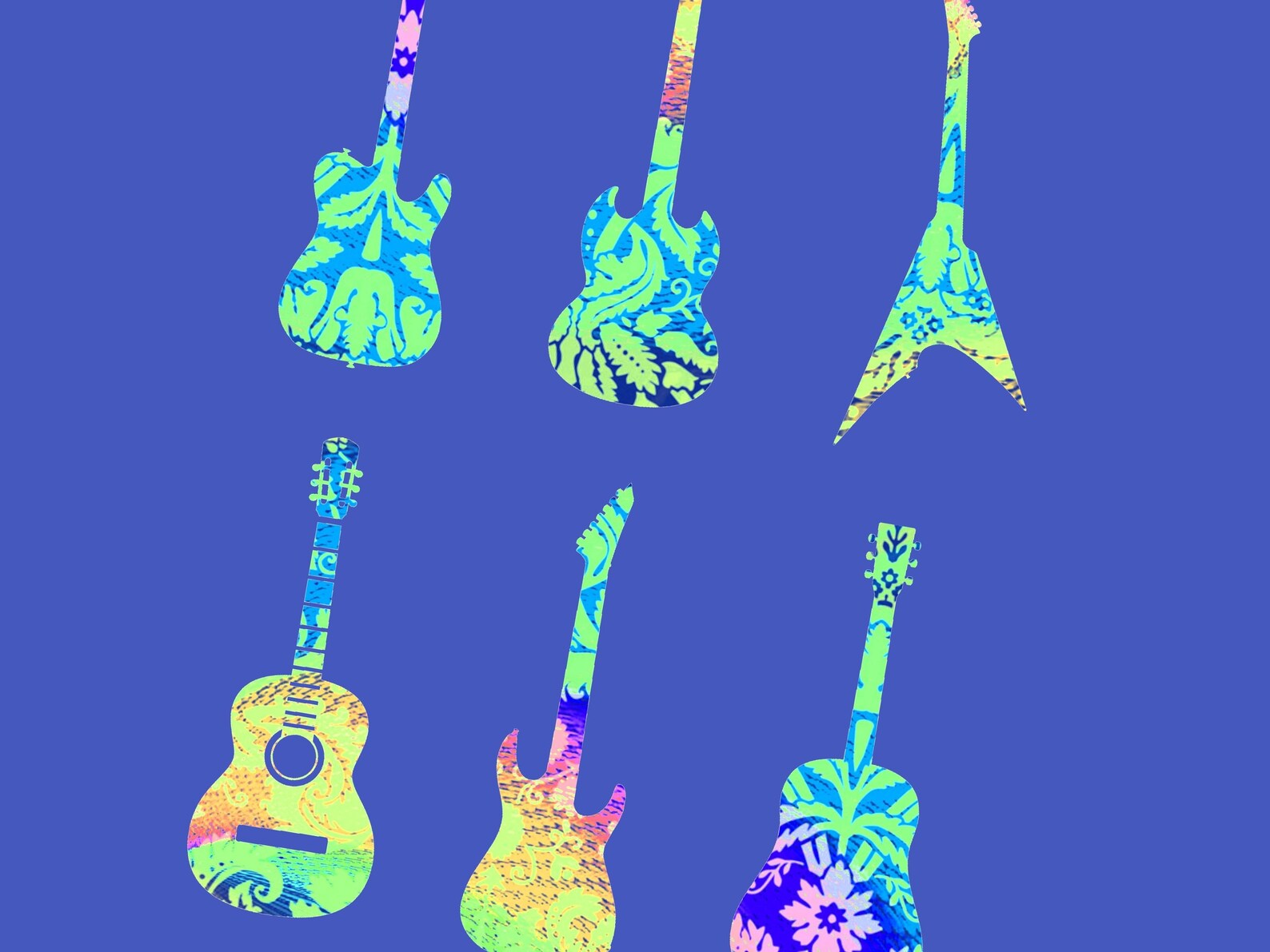 Set of 36 Printable Guitar Stickers - Digital Collage 6 Sheet Set ...