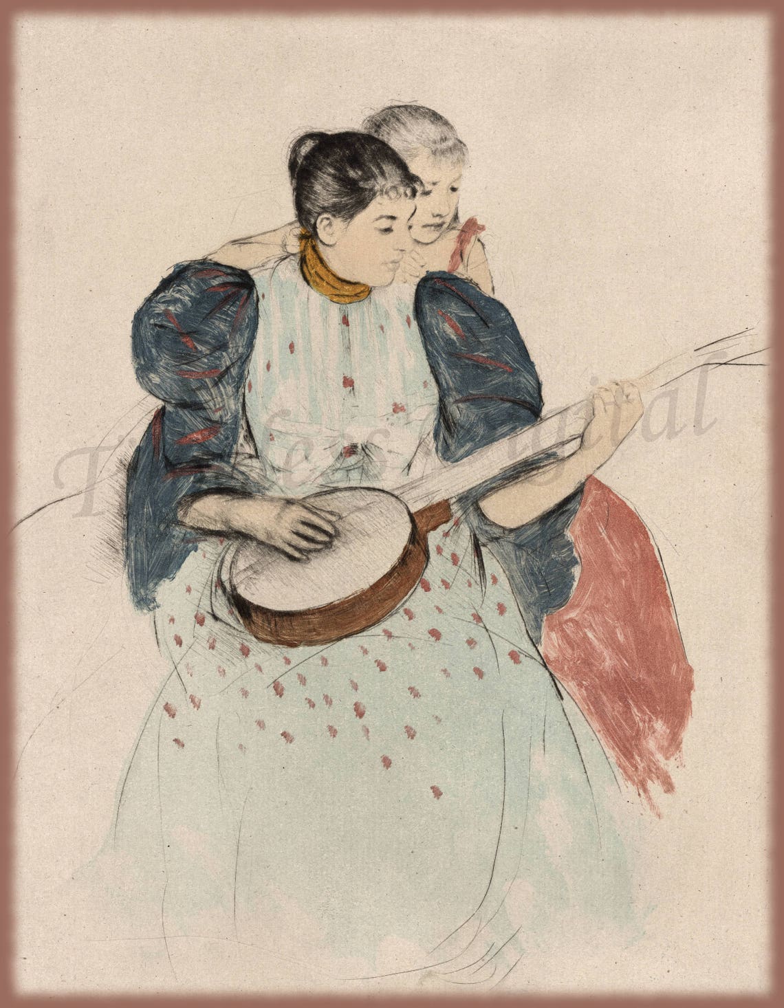 Banjo Lesson - Large Vintage Illustration Image - Instant Digital ...