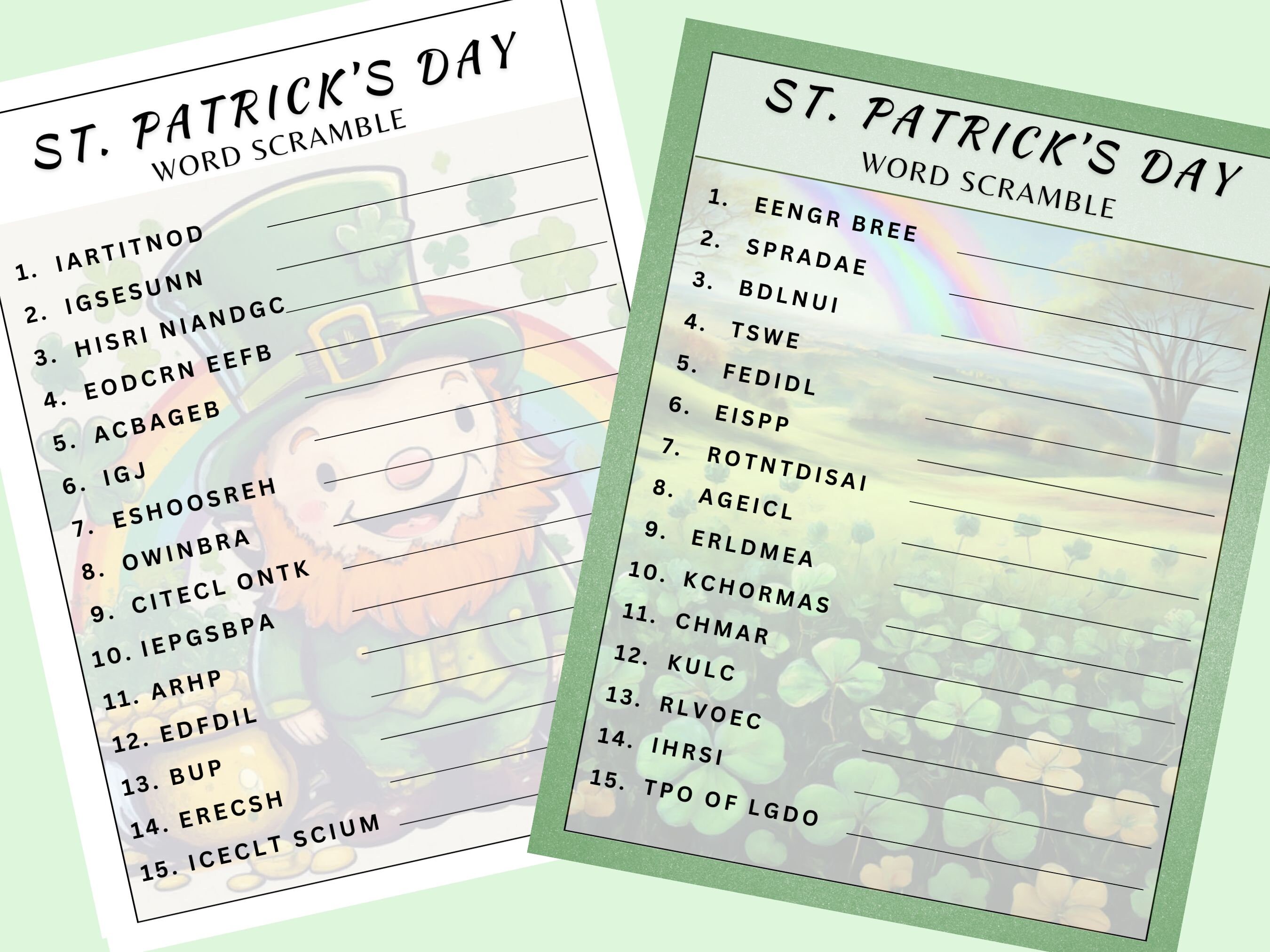 St. Patrick's Day Word Scramble Printable Set of 5 Bundle | Full and ...
