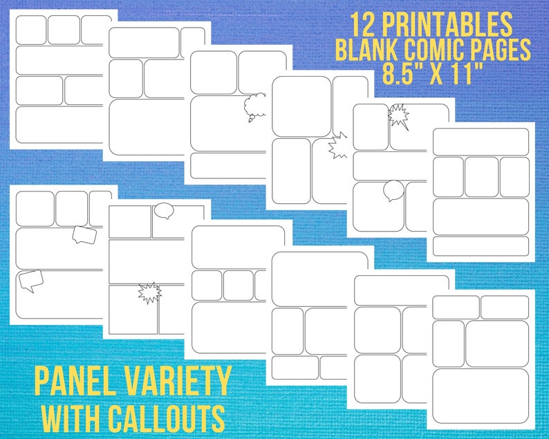 12 Printable Blank Comic Book Pages - Callouts - Digital Paper Pack ...