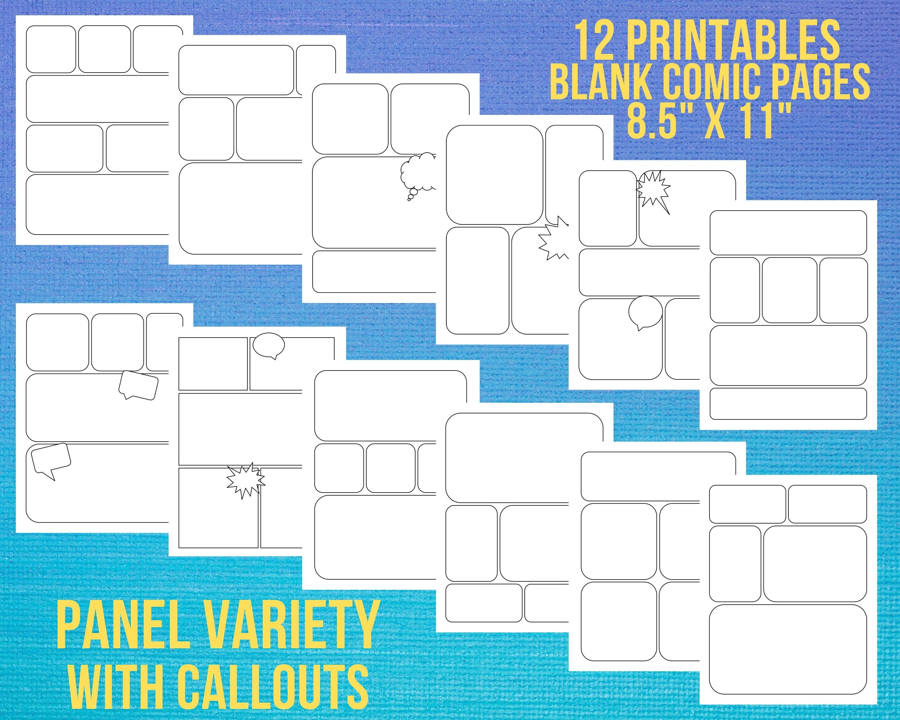 12 Printable Blank Comic Book Pages - Callouts - Digital Paper Pack ...