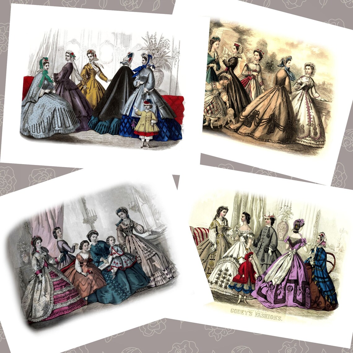 Set of 4 Printable Godey's Lady's Art Decor - Images - Four Vintage ...