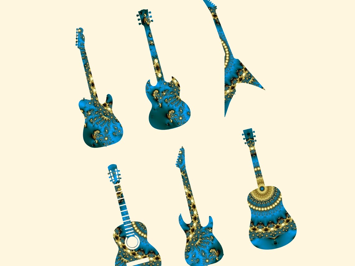 Set of 36 Printable Guitar Stickers Digital Collage 6 Sheet Set Instant ...