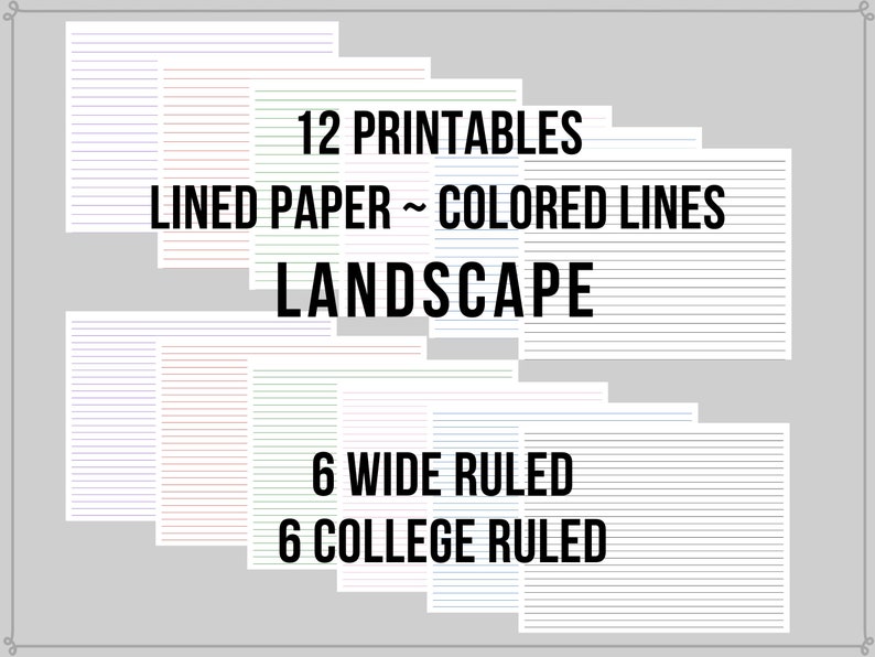 12 Lined Landscape Paper Printables 11 X 8.5 - Colorful Lines - Digital ...