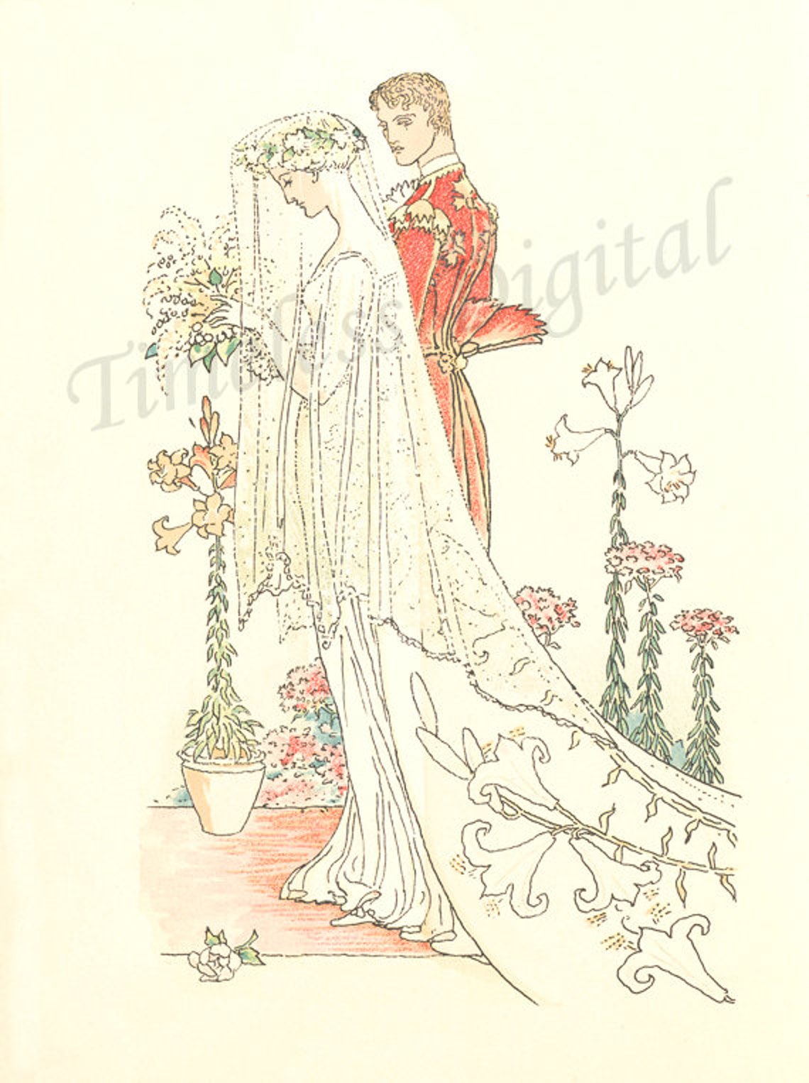 Bride - Groom - Vintage Illustration Image - Antique Picture - Instant ...