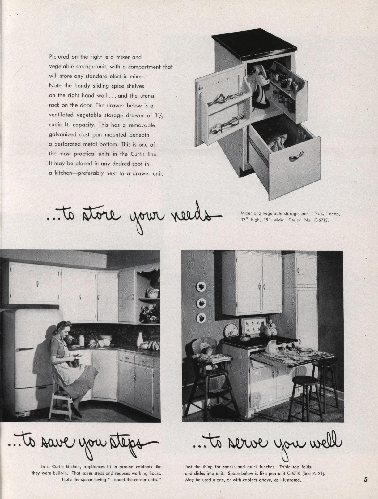 Vintage 1949 Kitchen Design – Curtis Cabinets & Retro Cabinet Ideas – Mid-century Kitchen ...