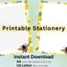 Bee Yellow Floral Stationery Letter Writing Paper Nature Printable ...