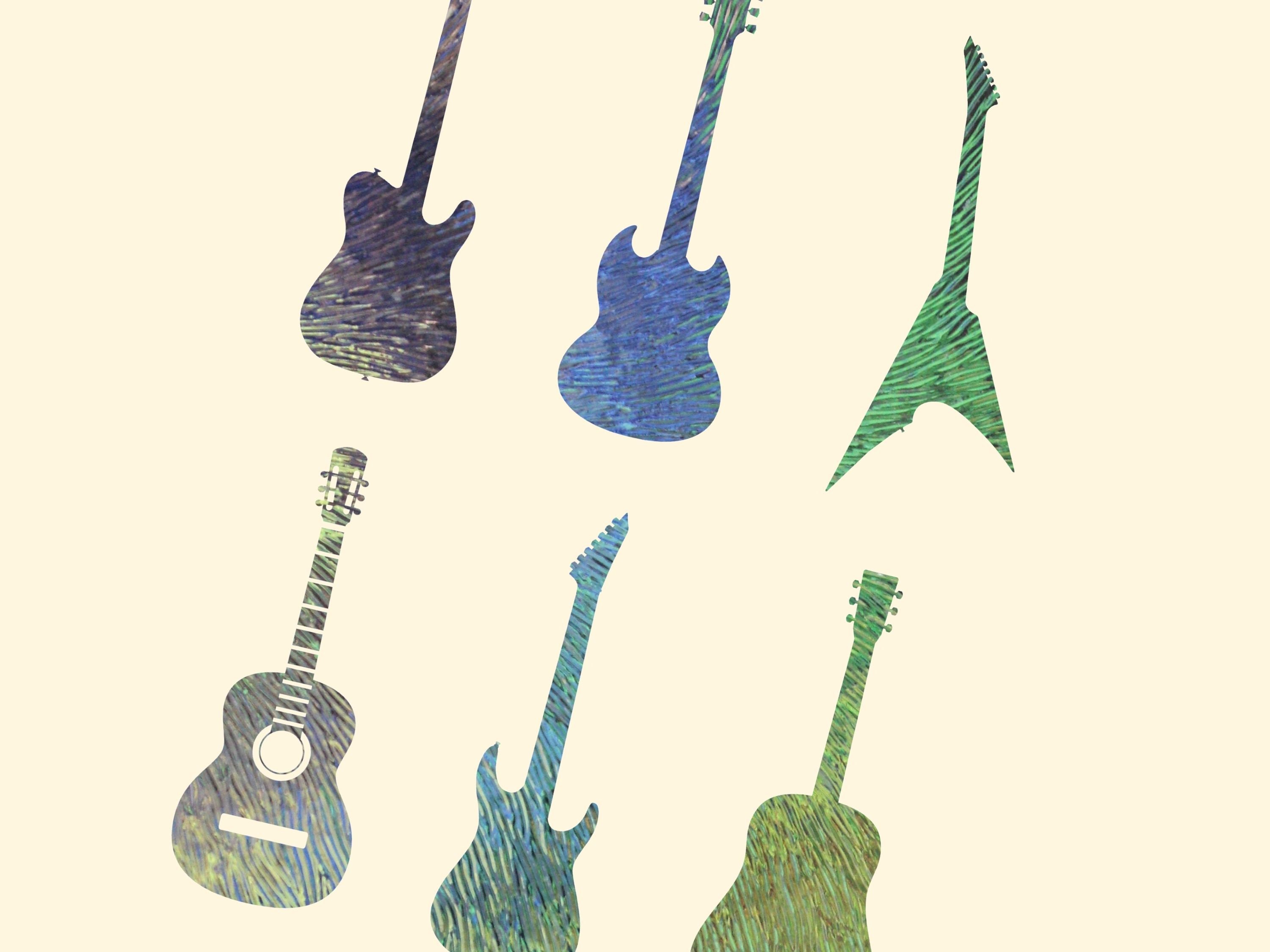 Set of 36 Printable Guitar Stickers - Digital Collage 6 Sheet Set ...