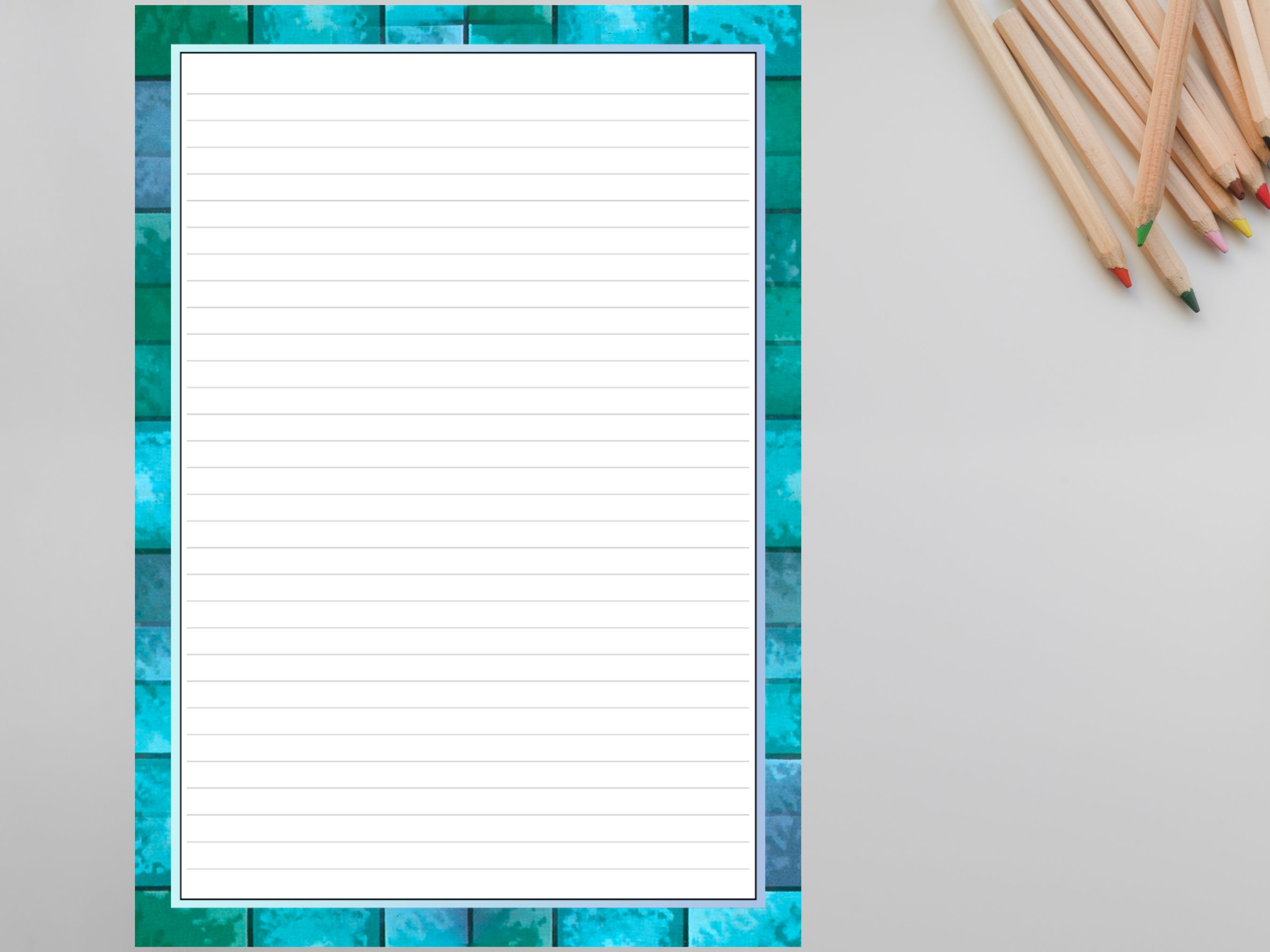 Teal Green Blue Glass Tile Style Stationery Writing Paper Printable ...