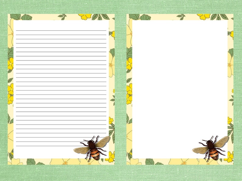 Bee Yellow Floral Stationery Letter Writing Paper Nature Printable ...