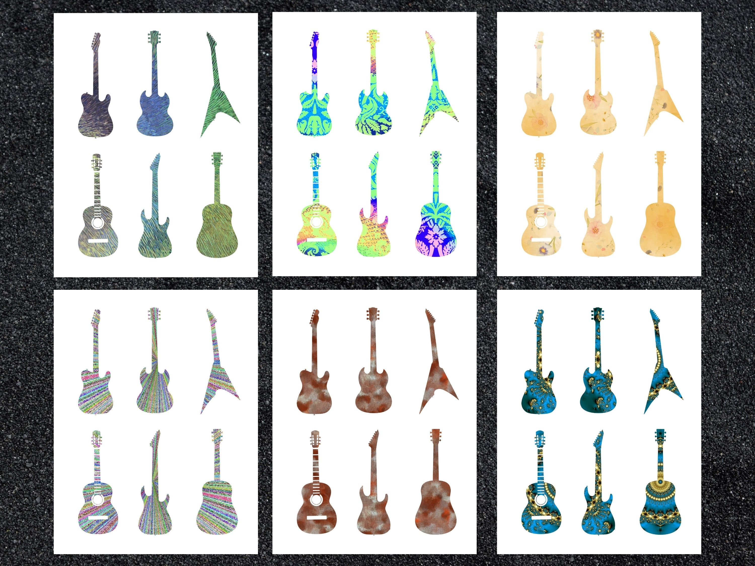 Set of 36 Printable Guitar Stickers - Digital Collage 6 Sheet Set ...