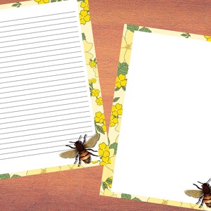 Bee Yellow Floral Stationery Letter Writing Paper Nature Printable ...