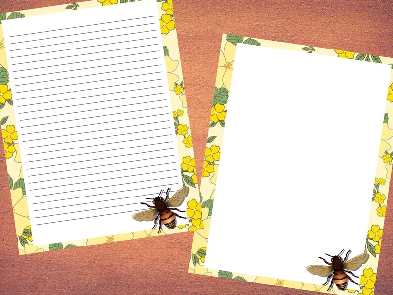 Bee Yellow Floral Stationery Letter Writing Paper Nature Printable ...