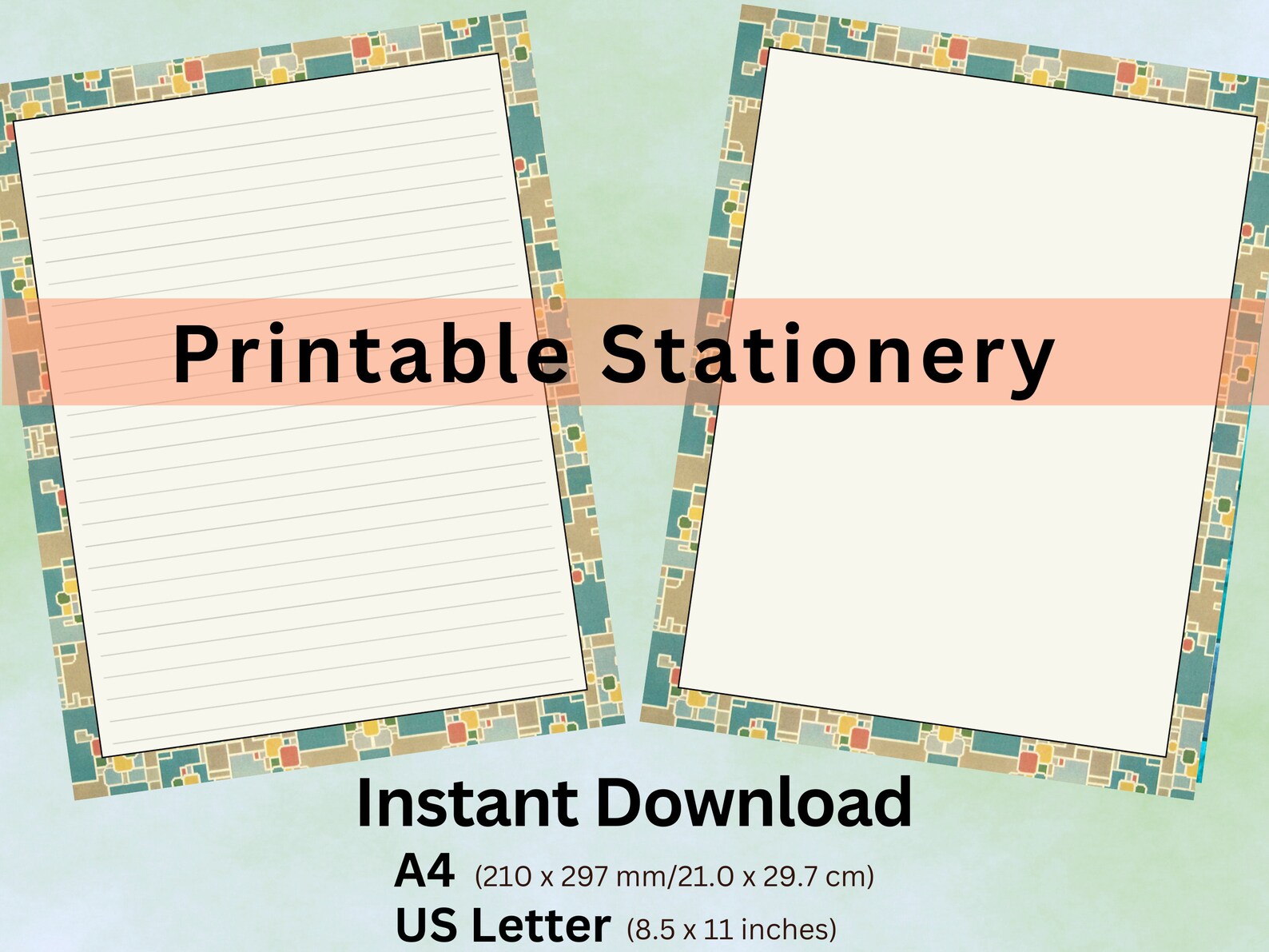Retro Mod Vintage Geometric Style Stationery Writing Paper Printable ...