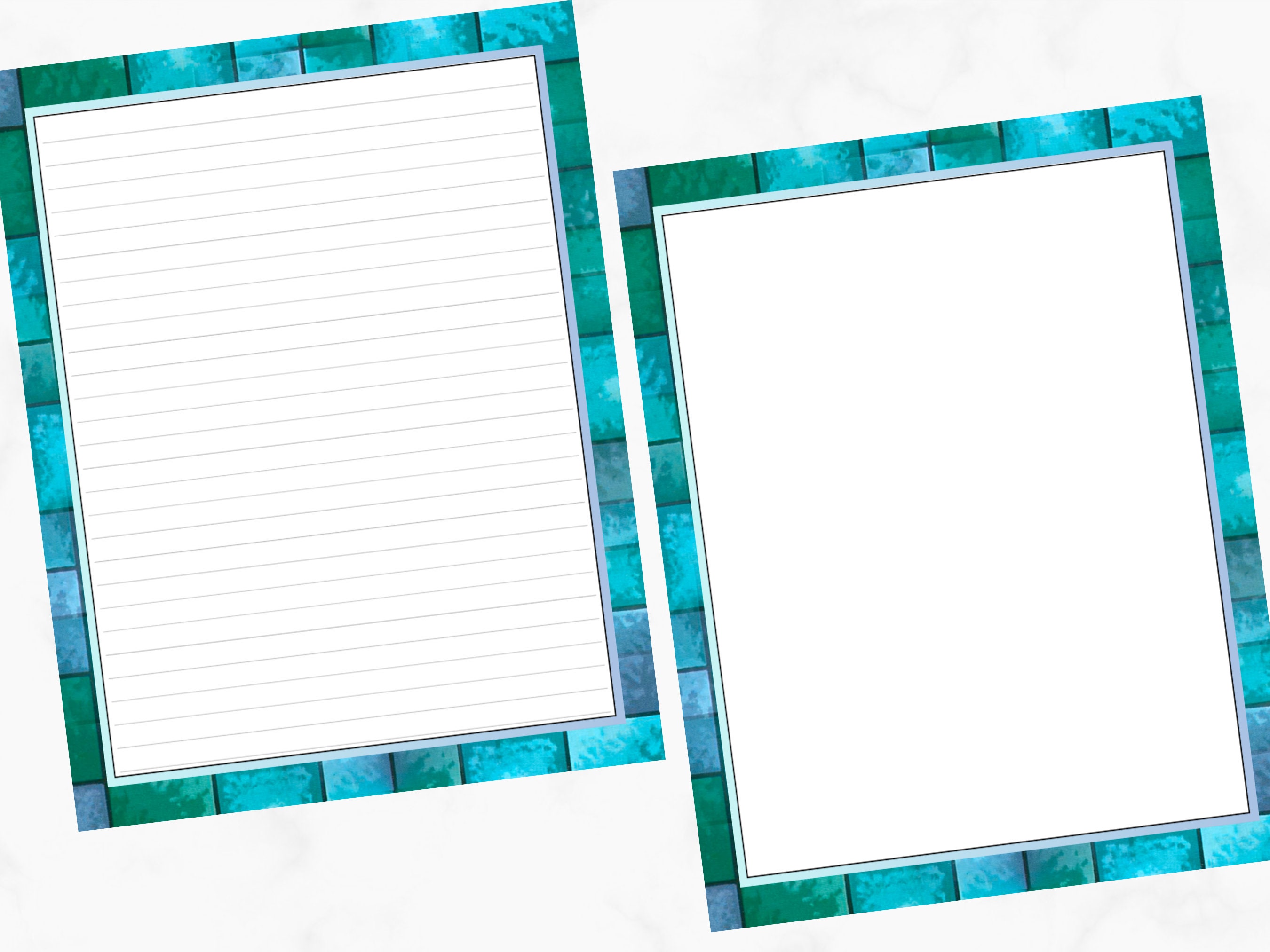 Teal Green Blue Glass Tile Style Stationery Writing Paper Printable ...