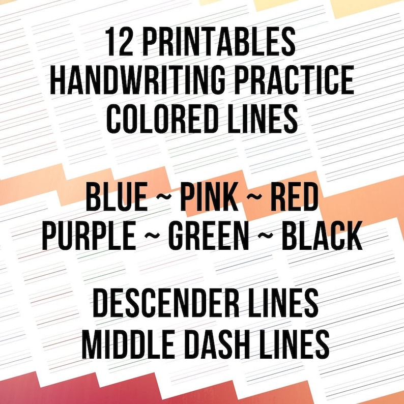 12 Printable Handwriting Practice Colored Lined Pages - Colorful Lines ...