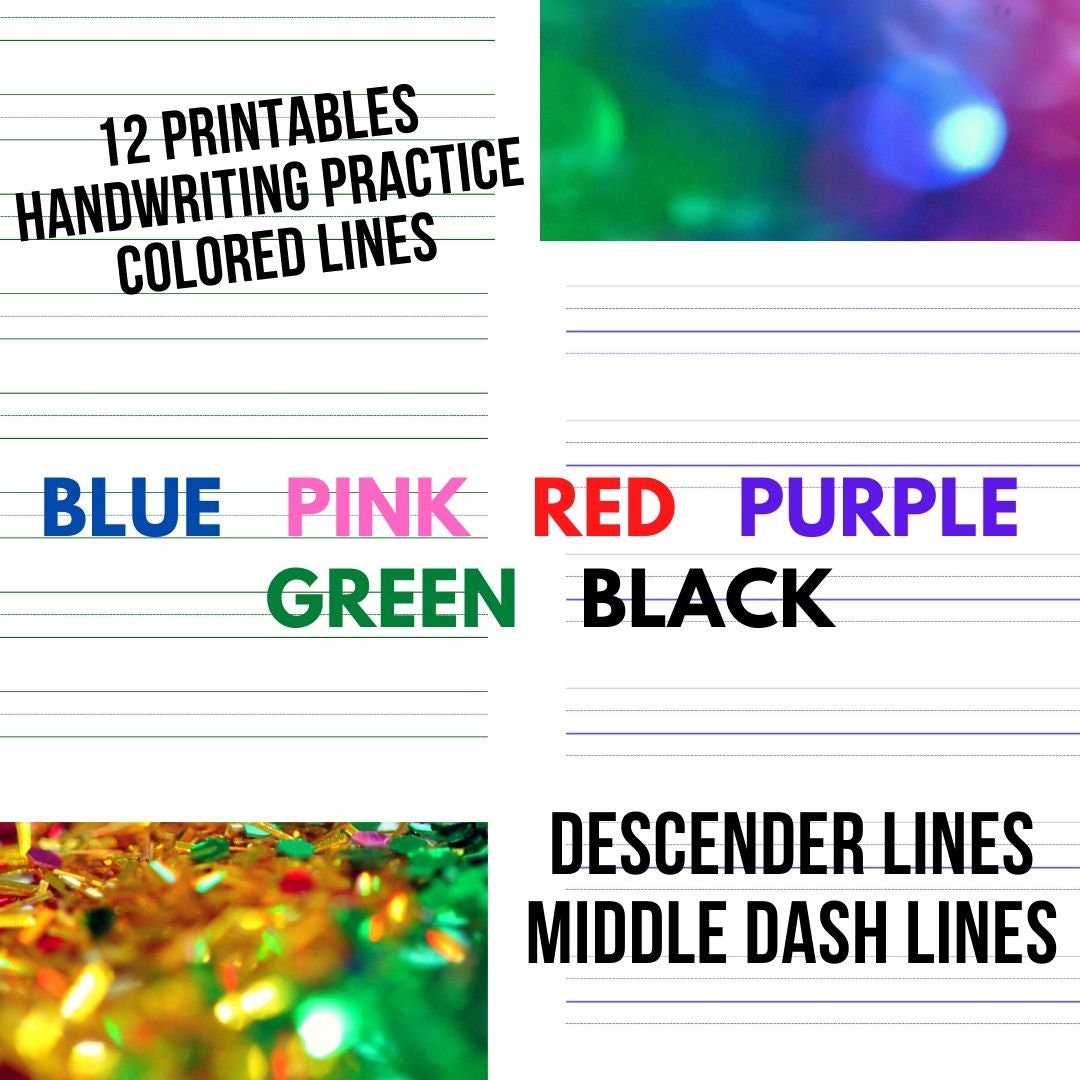 12 Printable Handwriting Practice Colored Lined Pages - Colorful Lines ...