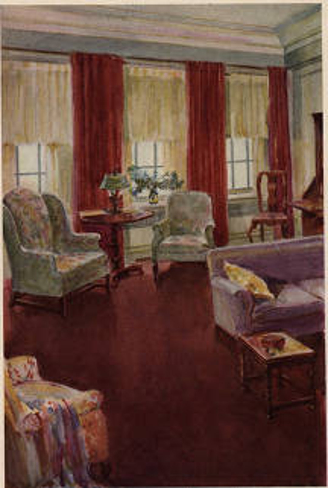 Antique Sitting Room Scene Illustration - Vintage Image - Antique ...