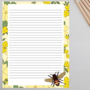 Bee Yellow Floral Stationery Letter Writing Paper Nature Printable ...