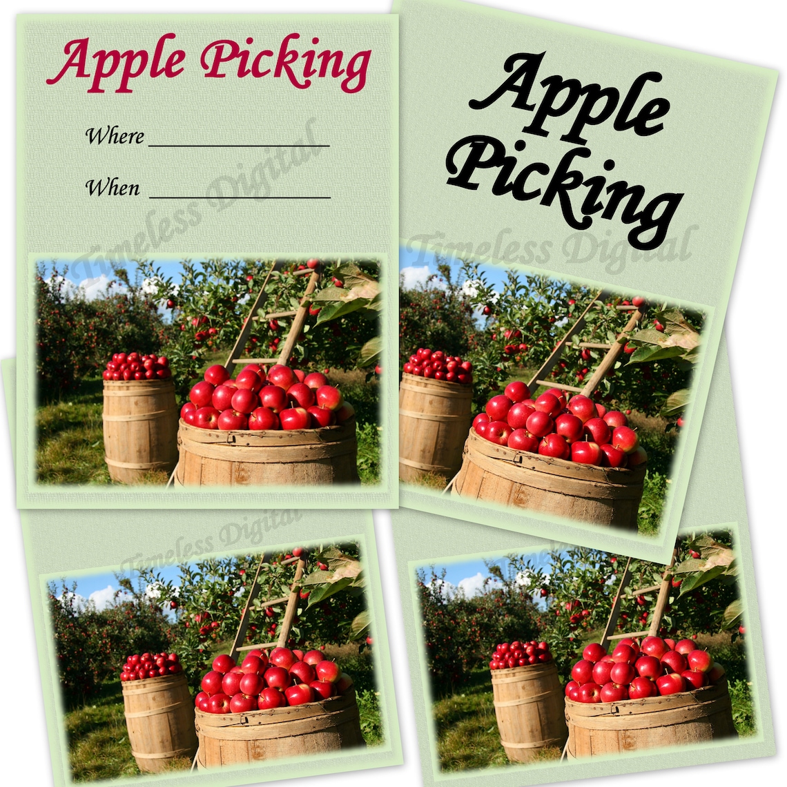 Apple Picking Flyers - Set of 4 Sheets - Fall Autumn Apples - Scrapbook ...