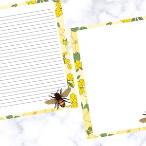 Bee Yellow Floral Stationery Letter Writing Paper Nature Printable ...
