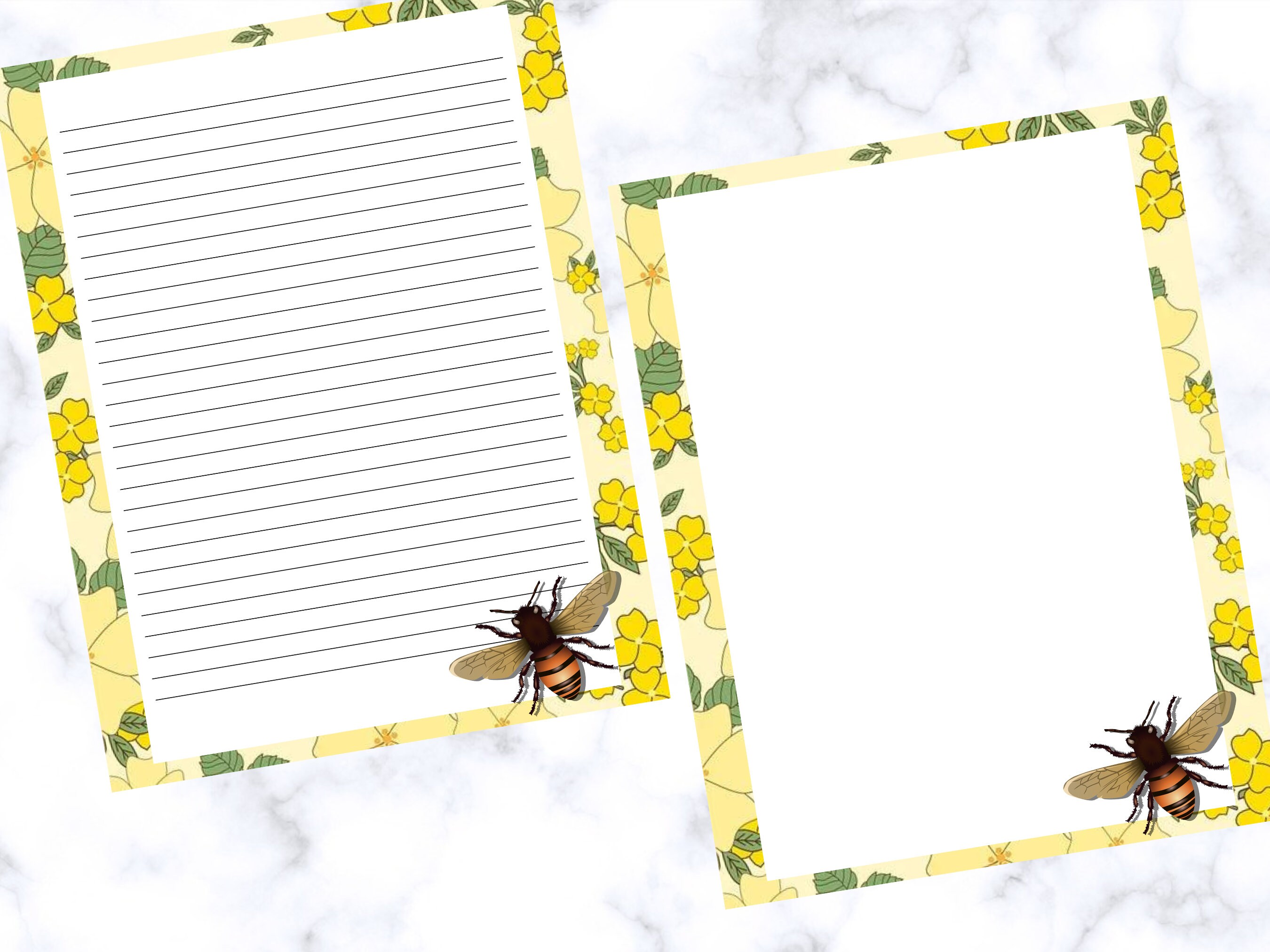 Bee Yellow Floral Stationery Letter Writing Paper Nature Printable ...