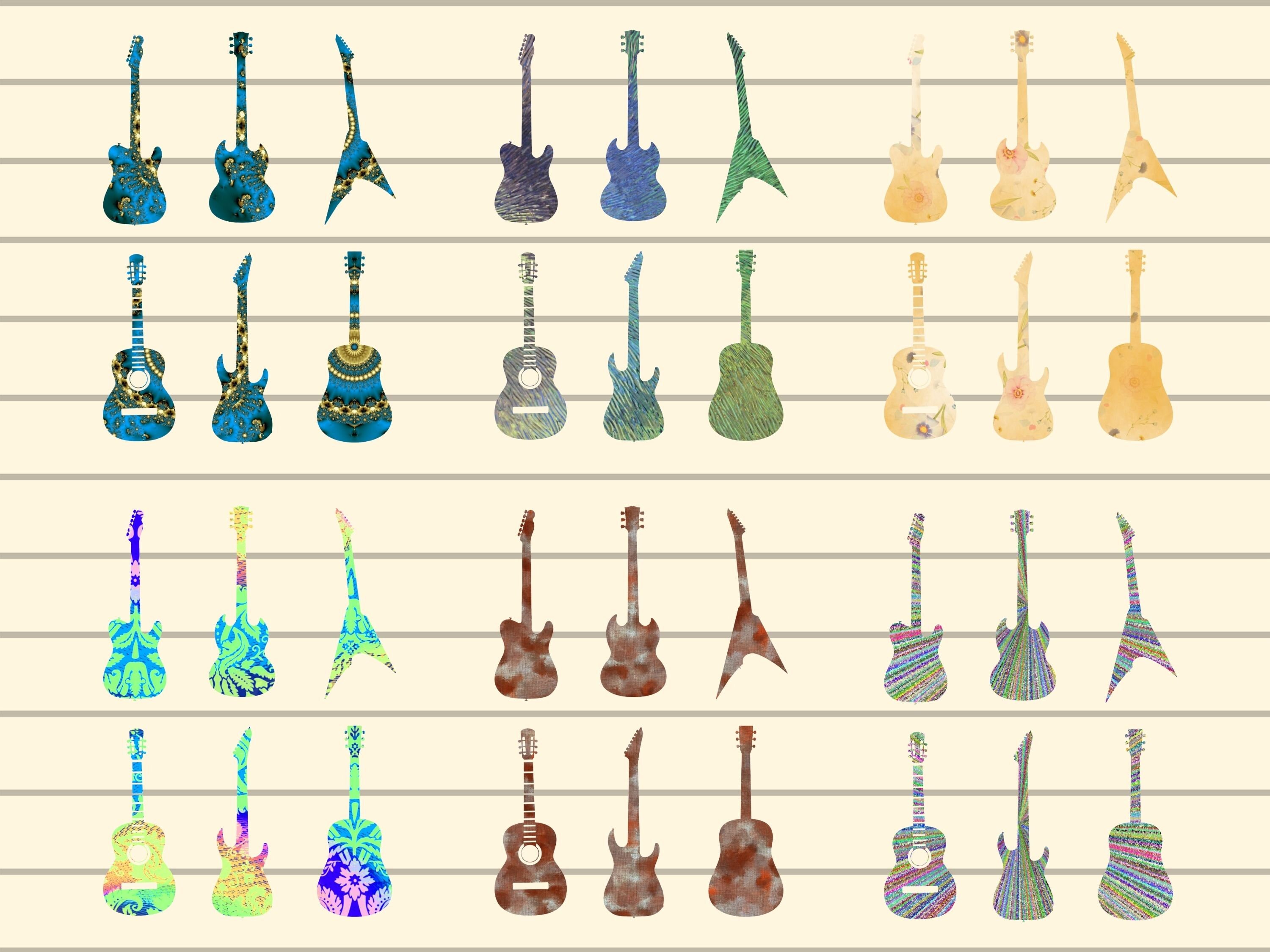Set of 36 Printable Guitar Stickers - Digital Collage 6 Sheet Set ...