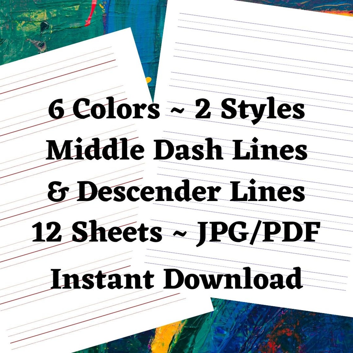 12 Printable Handwriting Practice Colored Lined Pages - Colorful Lines ...