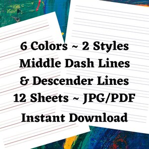 12 Printable Handwriting Practice Colored Lined Pages - Colorful Lines ...
