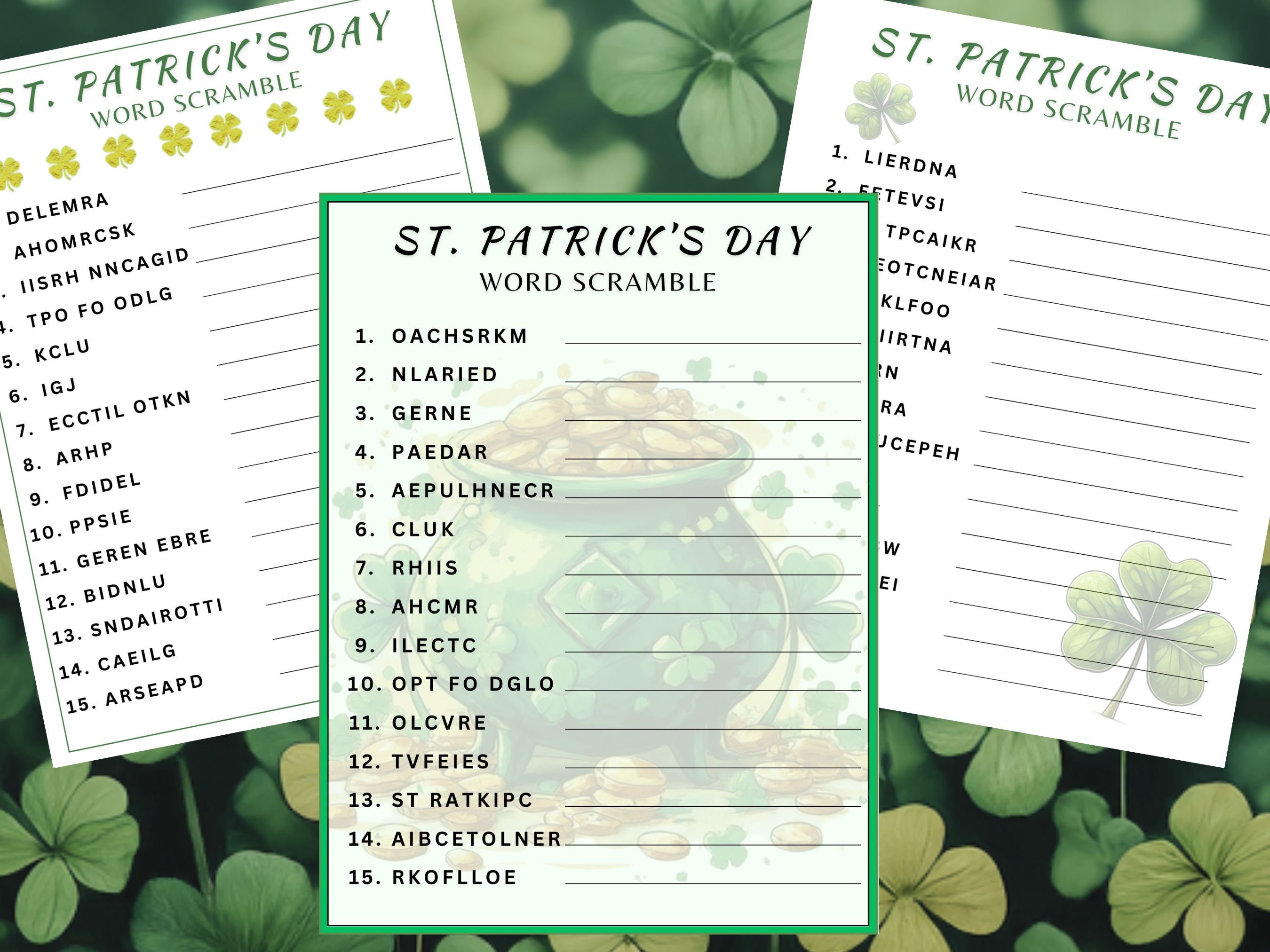 St. Patrick's Day Word Scramble Printable Set of 5 Bundle | Full and ...